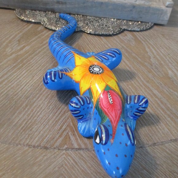 Art | New Hand Painted Mexican Ceramic Iguana Lizard Figurine Wall Art ...
